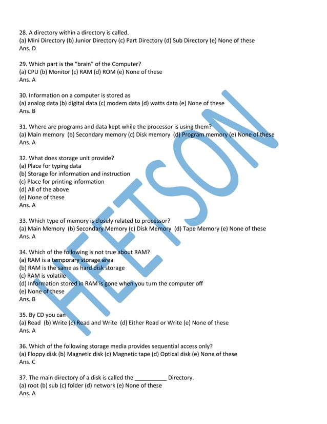 Memory Organization MCQ Questions and Answers | PDF