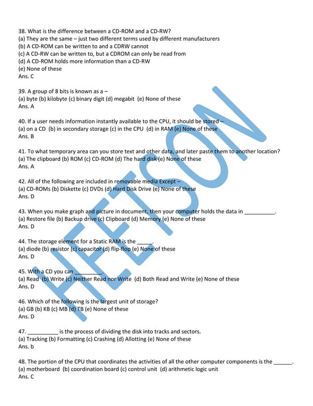 Memory Organization MCQ Questions and Answers | PDF