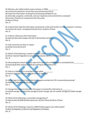 Memory Organization MCQ Questions and Answers | PDF