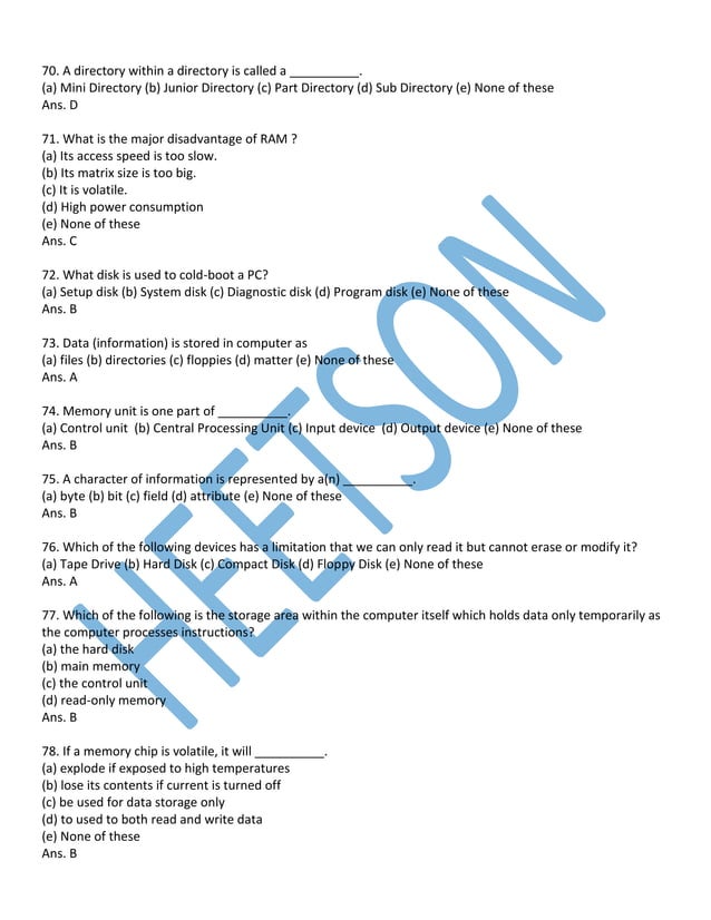 Memory Organization MCQ Questions and Answers | PDF