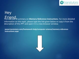 Memory Reference Instructions | Computer Science | PPT