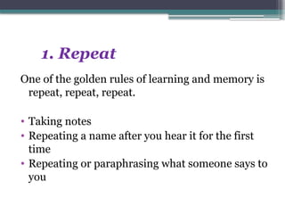 memoryskills.pptx to develop memory for students | PPT