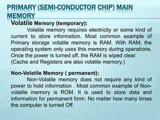 Memory & storage devices | PPTX | Data Storage and Warehousing | Computing