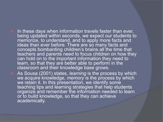 Memory Strategies to Help Students Remember What They See and Hear in ...