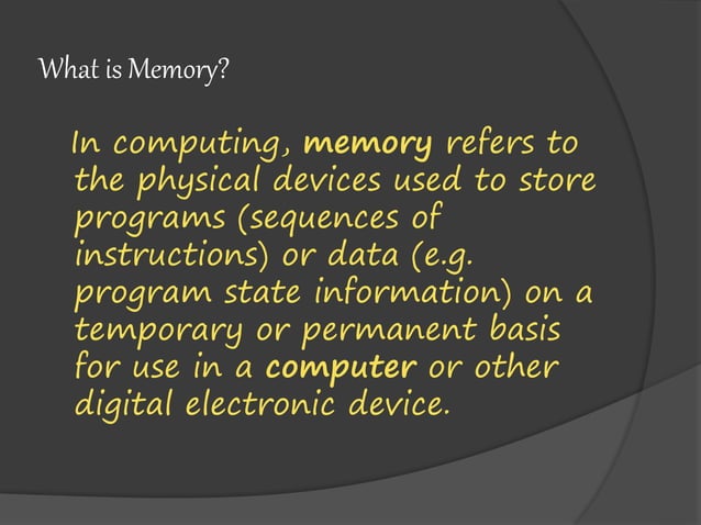 Memory unit | PPTX | Data Storage and Warehousing | Computing