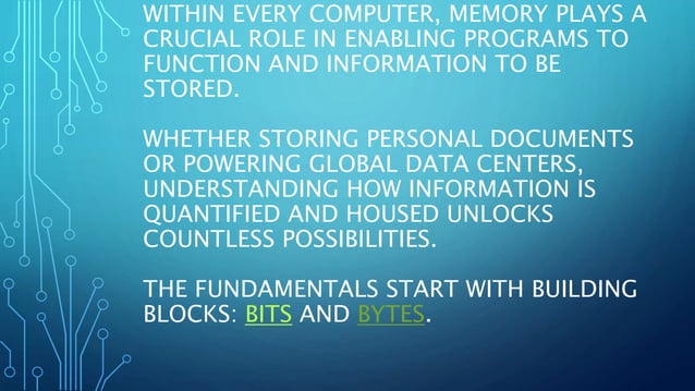 unit of memory measurement Bit, Byte,KB,MB,GB,TB,PB | PPTX | Data ...