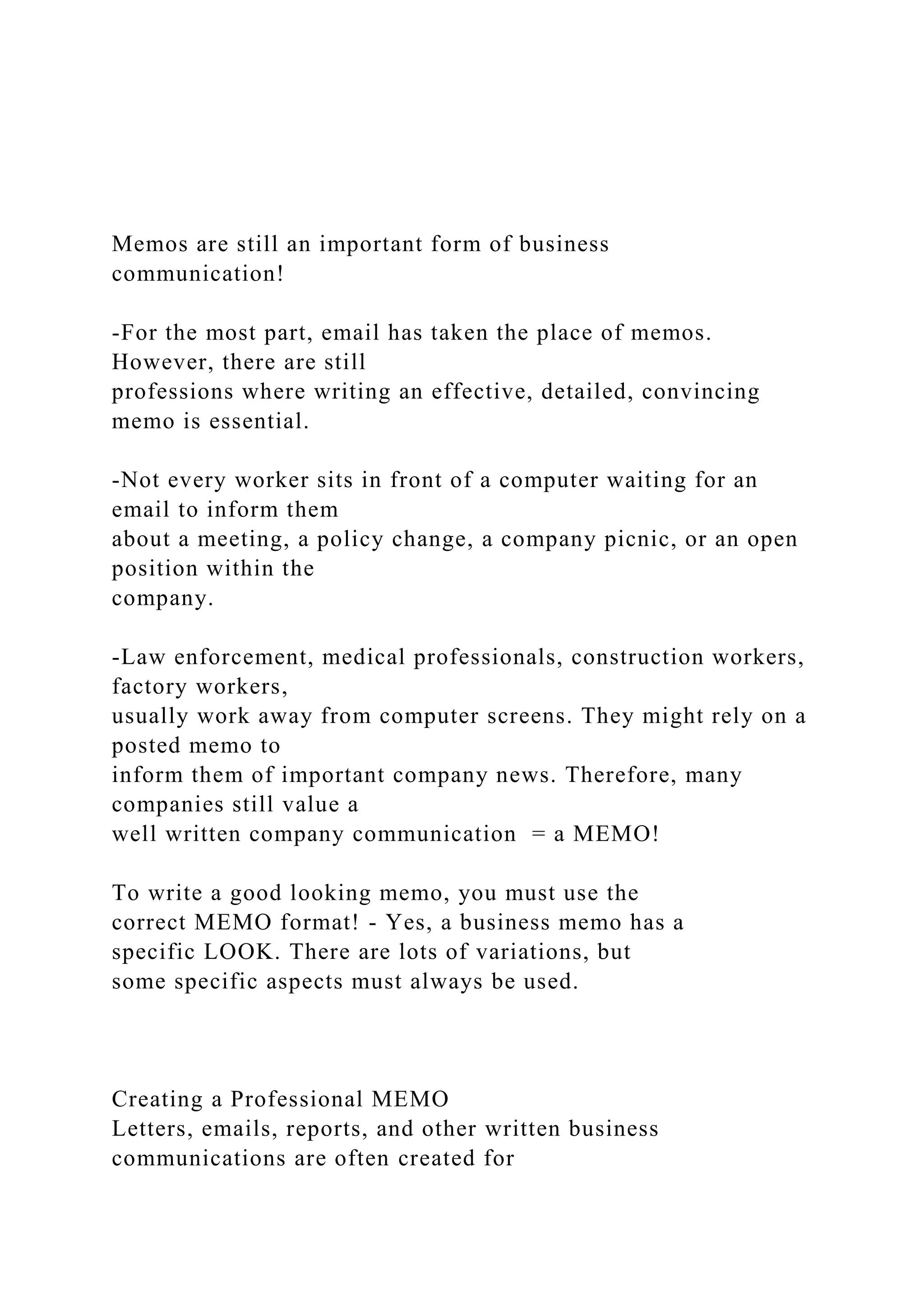Memos are still an important form of business communication!.docx