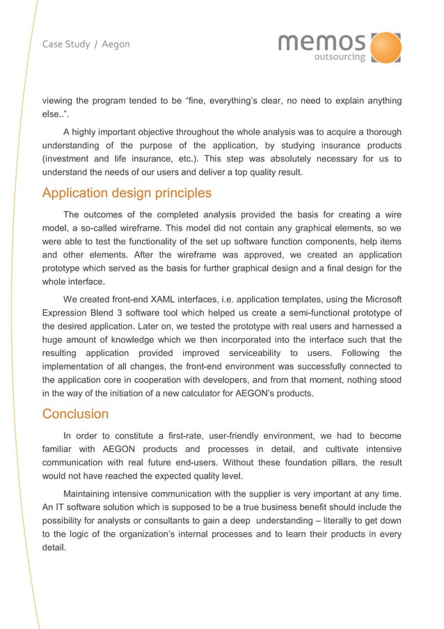 Memos case study Aegon | PDF