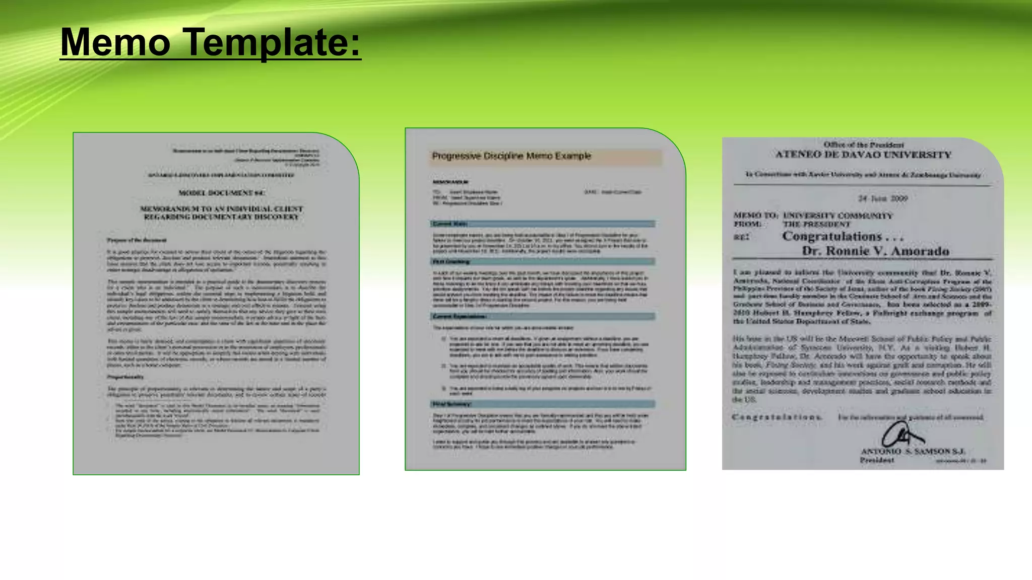 purpose and classifications of memos | PPTX