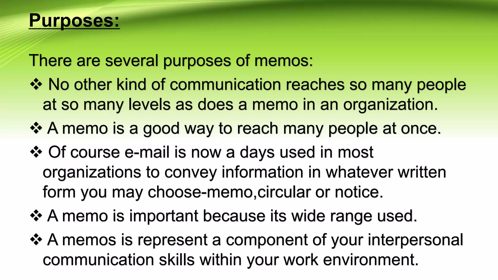 purpose and classifications of memos | PPTX