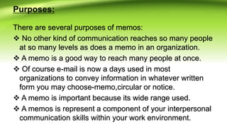 purpose and classifications of memos | PPTX