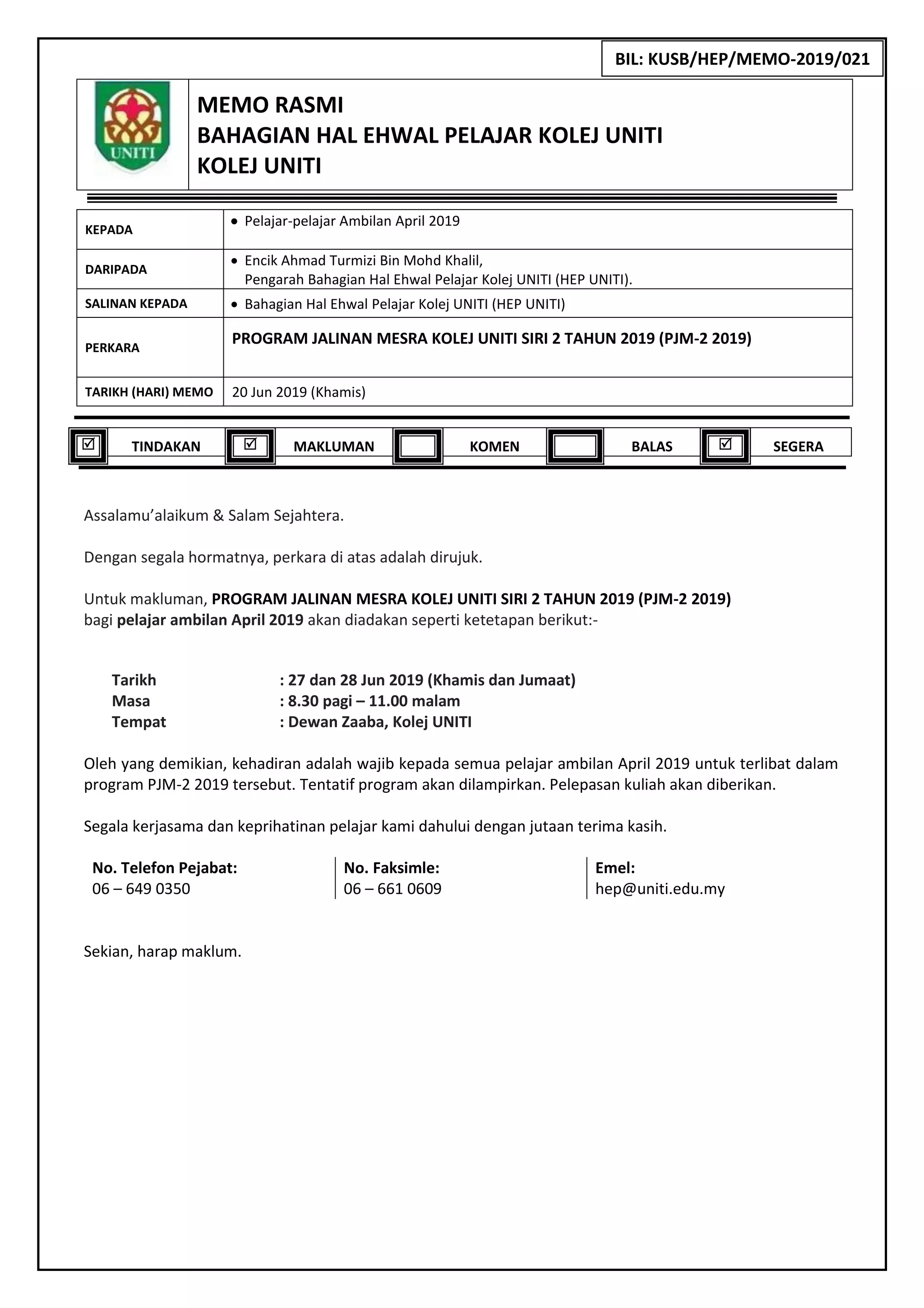 Memo & Tentatif PJM-2 2019 | PDF