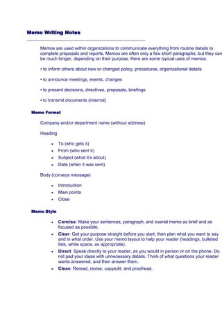 Memo writing notes | DOCX