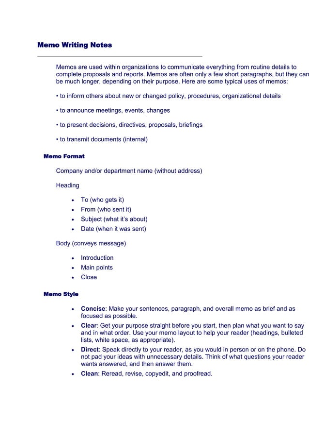 Memo writing notes | PDF
