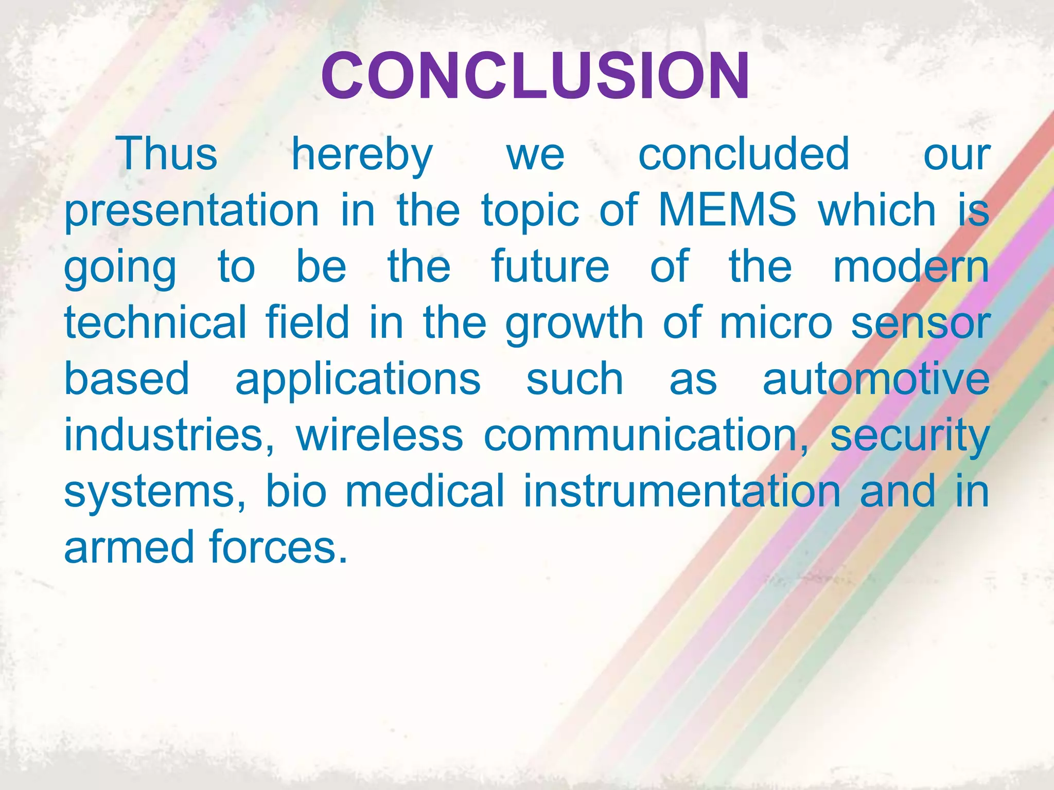 Microelectromechanical Devices And Applications of MEMs | PPTX