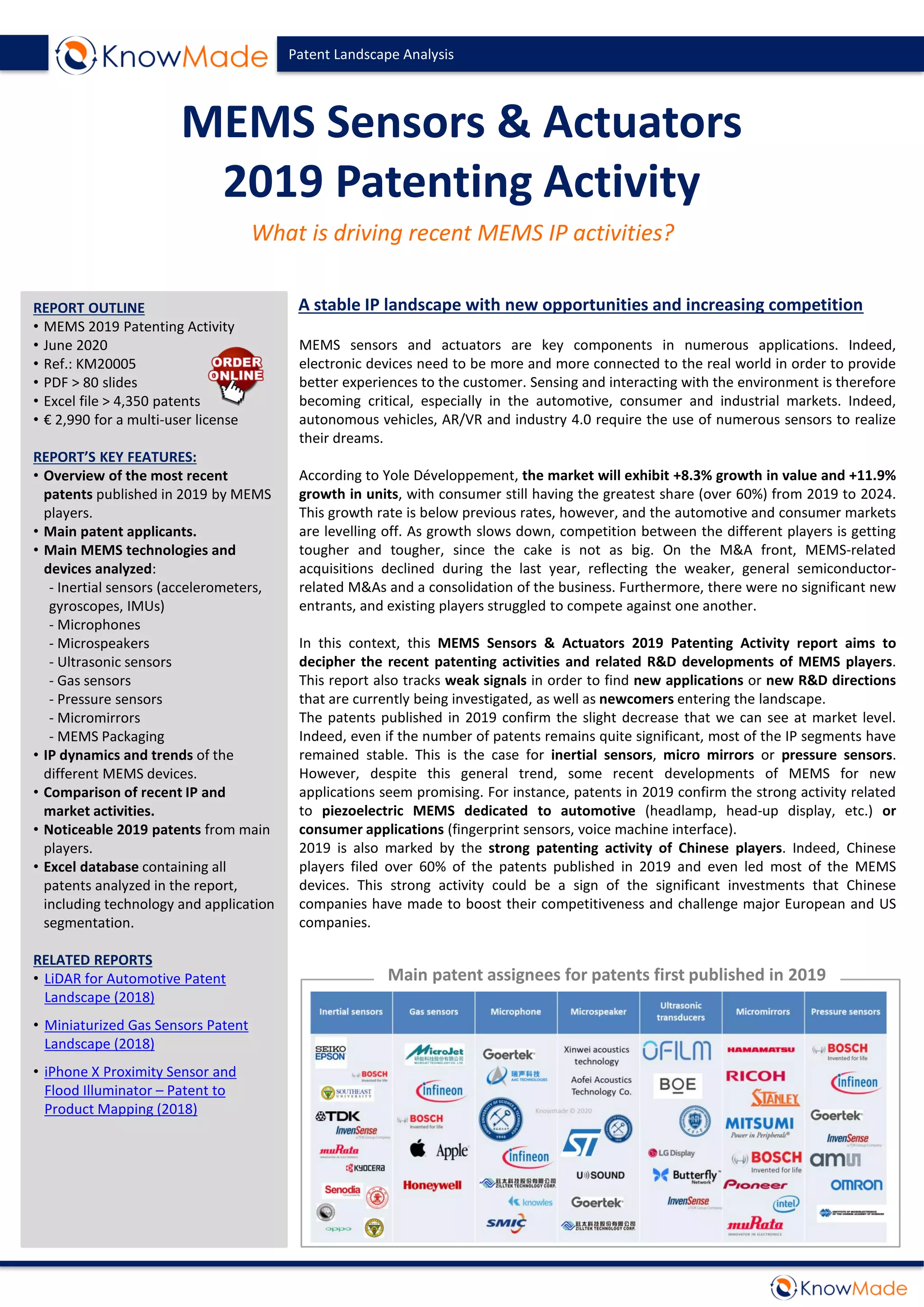 Mems sensors & actuators 2019 patenting activity flyer | PDF