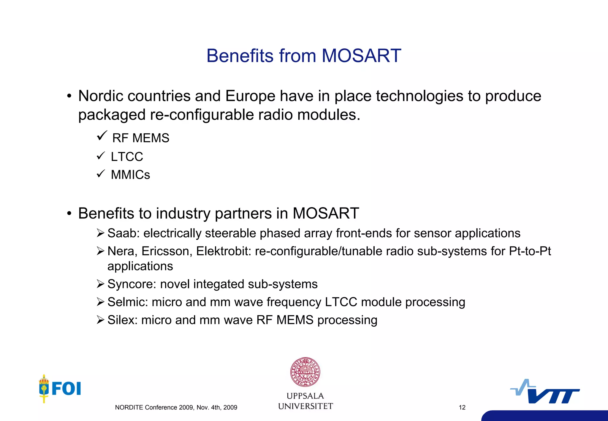 Mems Based Reconfigurable Rf Systems For Softwareradio Wireless Sensors And Mmid Technology