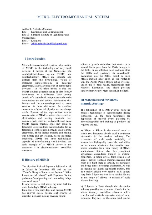 Mems project by abhishek mahajan | PDF