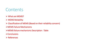 Mems reliability & failure mechanisms | PPT