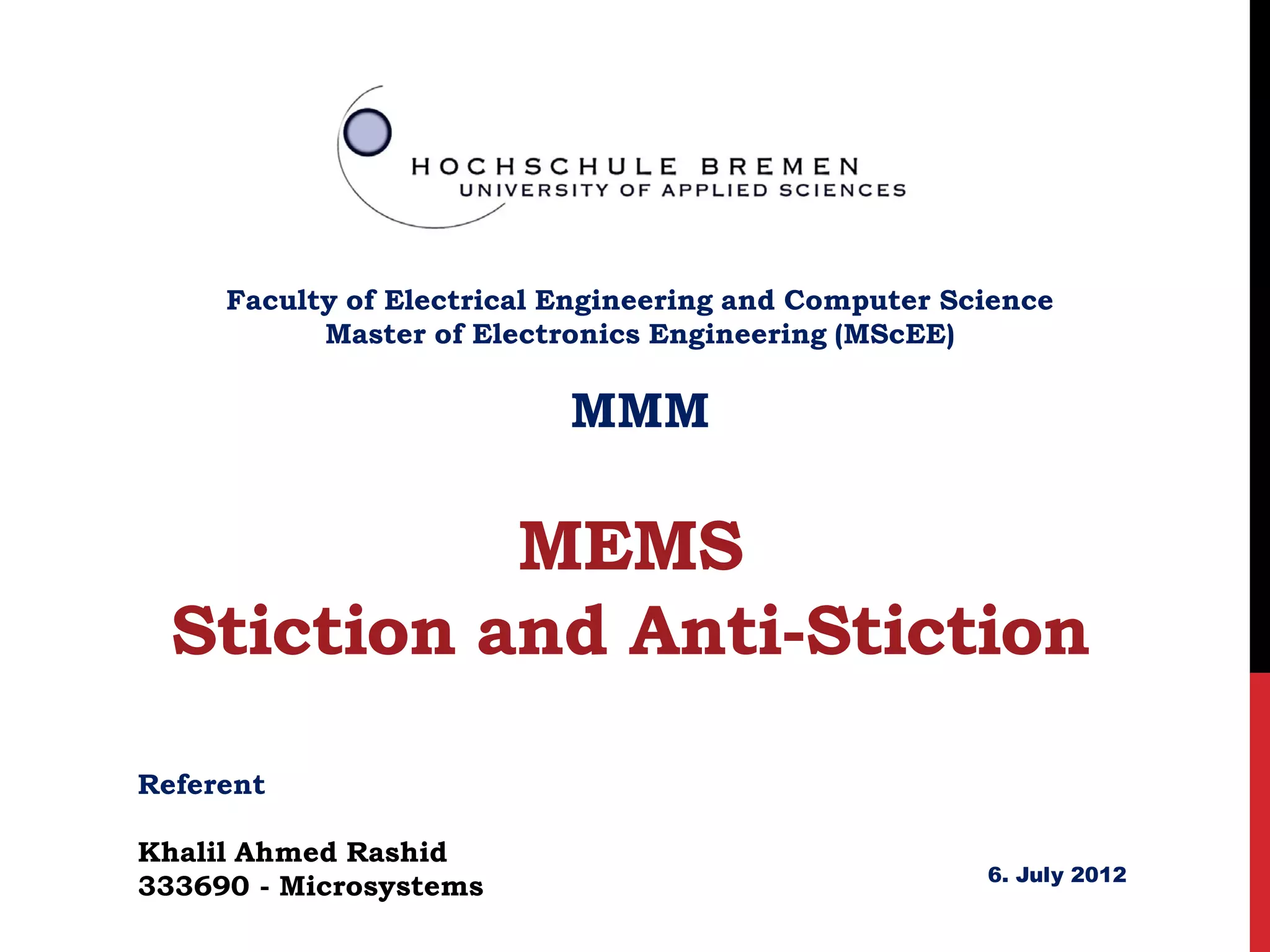 Mems stiction and anti stiction | PDF