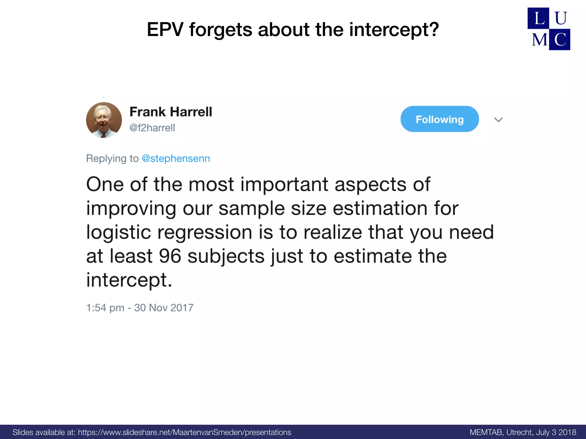 Sample size for binary logistic prediction models: Beyond events per variable criteria | PPT