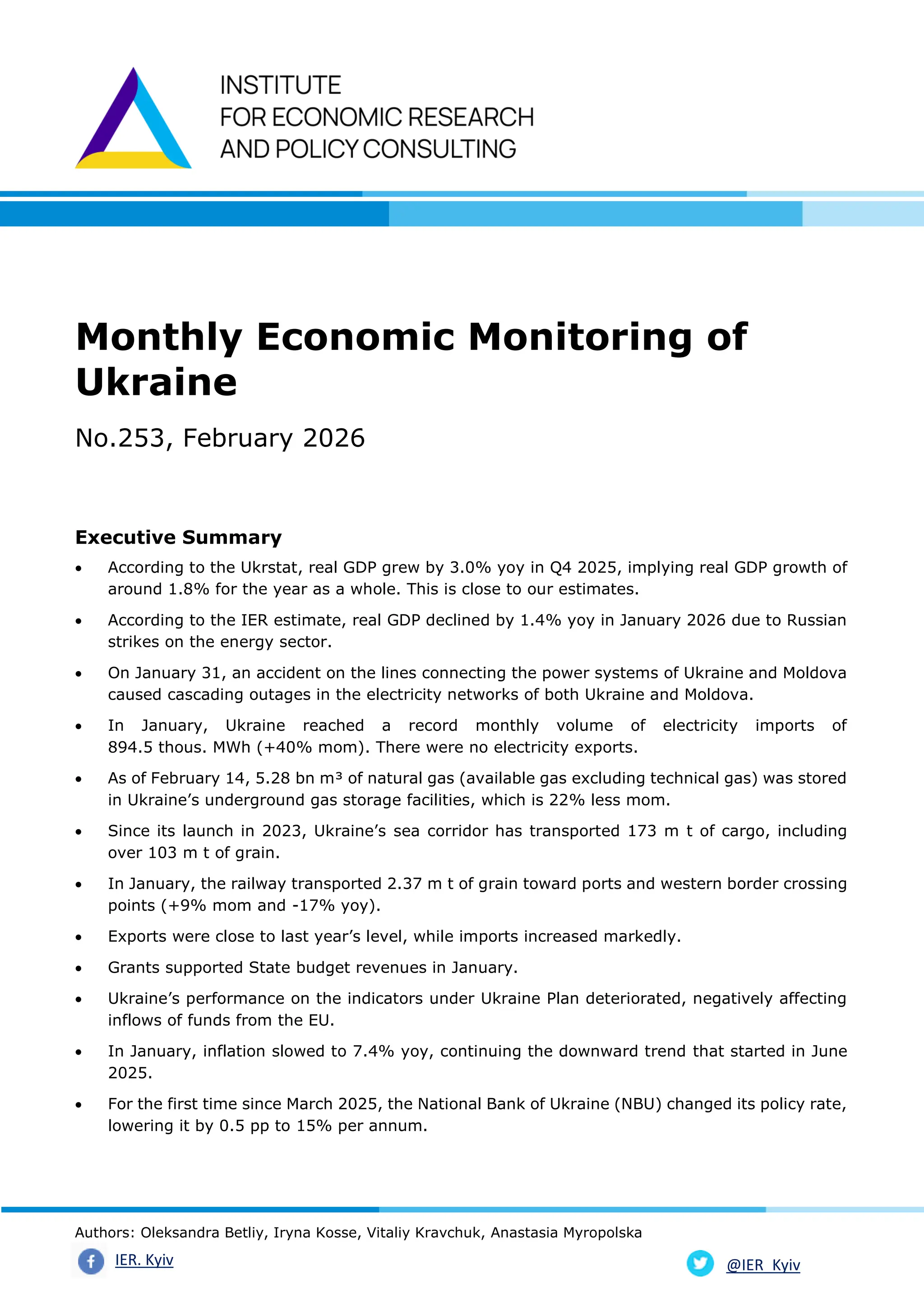 Monthly Economic Monitoring of Ukraine No.253
