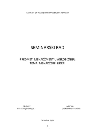 Menadzeri i lideri menadzment u agrobiznisu | PDF