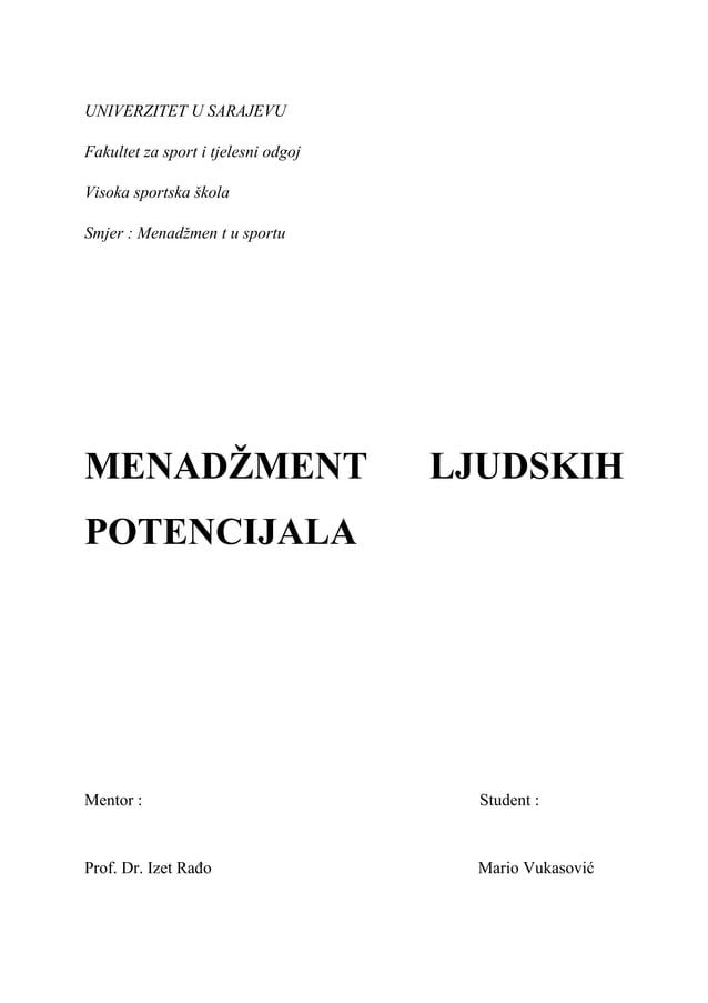 Menadzment ljudskih resursa menadzment u sportu | PDF