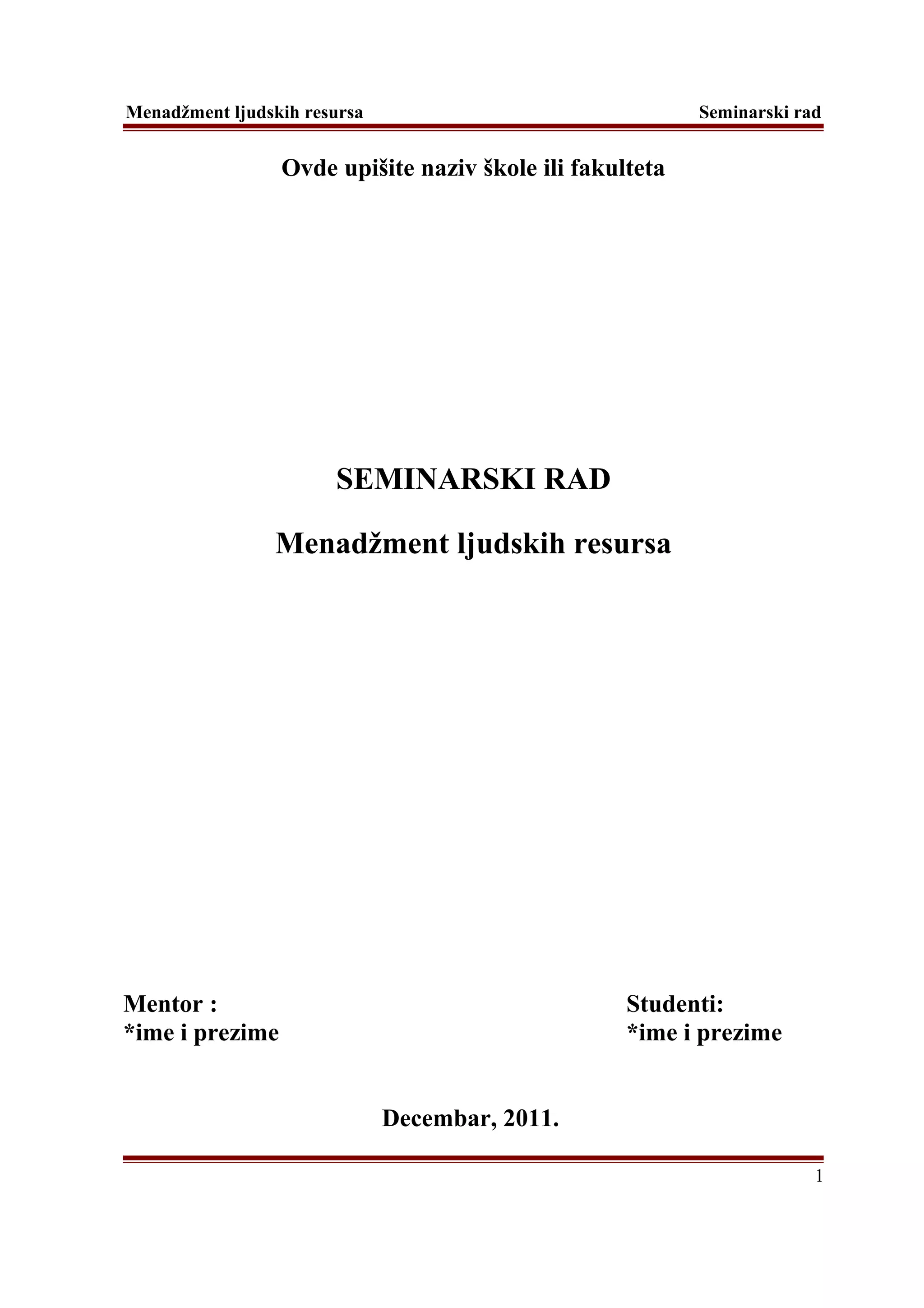 Menadzment ljudskih resursa projektni rad | PDF