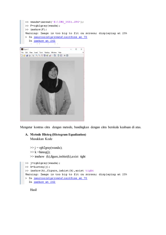 Menaikkan kontras dgn tutorial matlab | DOCX
