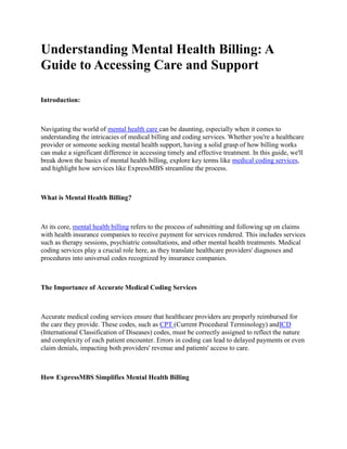 Understanding Mental Health Billing: A Guide to Accessing Care and ...