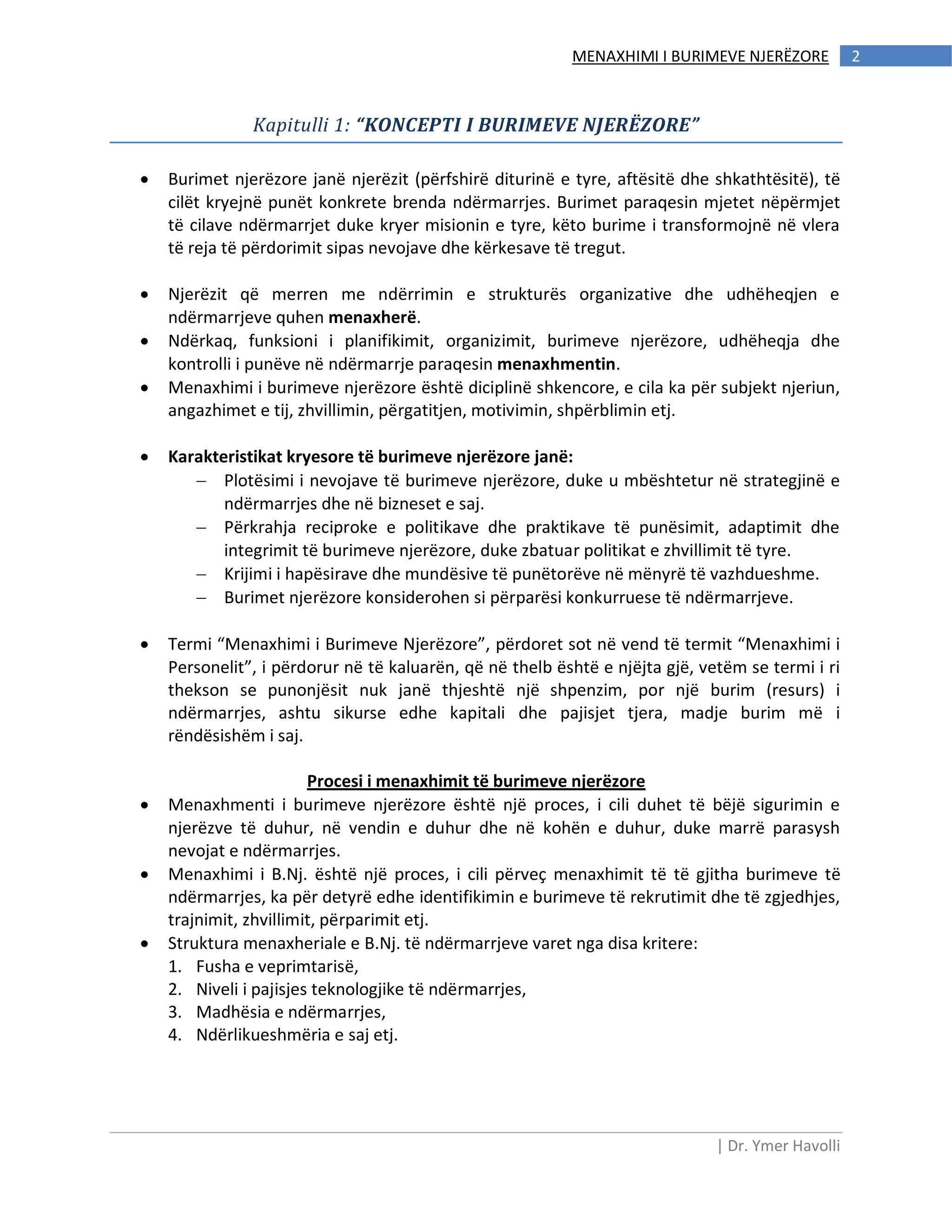 Menaxhimi i Burimeve Njerëzore - Dr. Ymer Havolli (Skriptë) | PDF