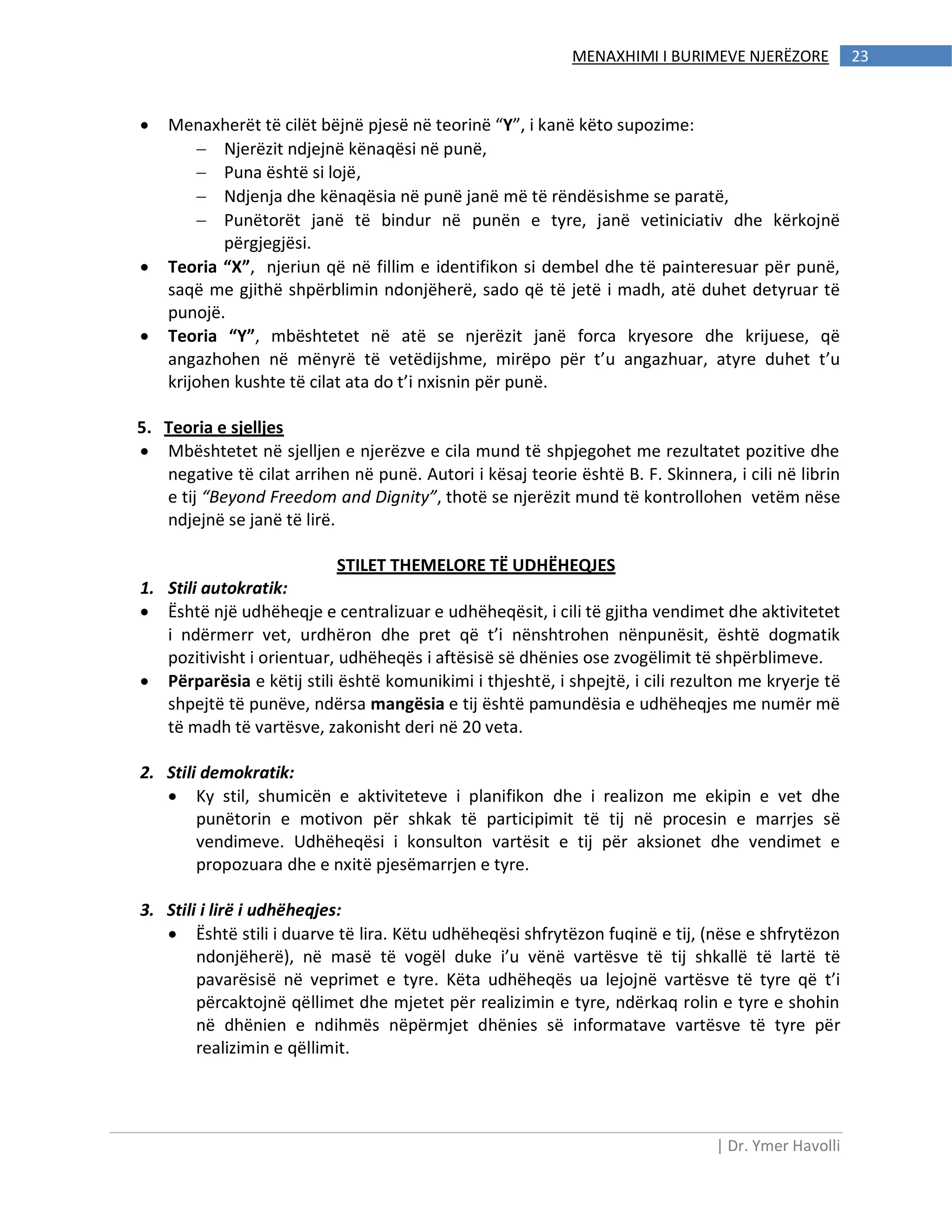 Menaxhimi i Burimeve Njerëzore - Dr. Ymer Havolli (Skriptë) | PDF