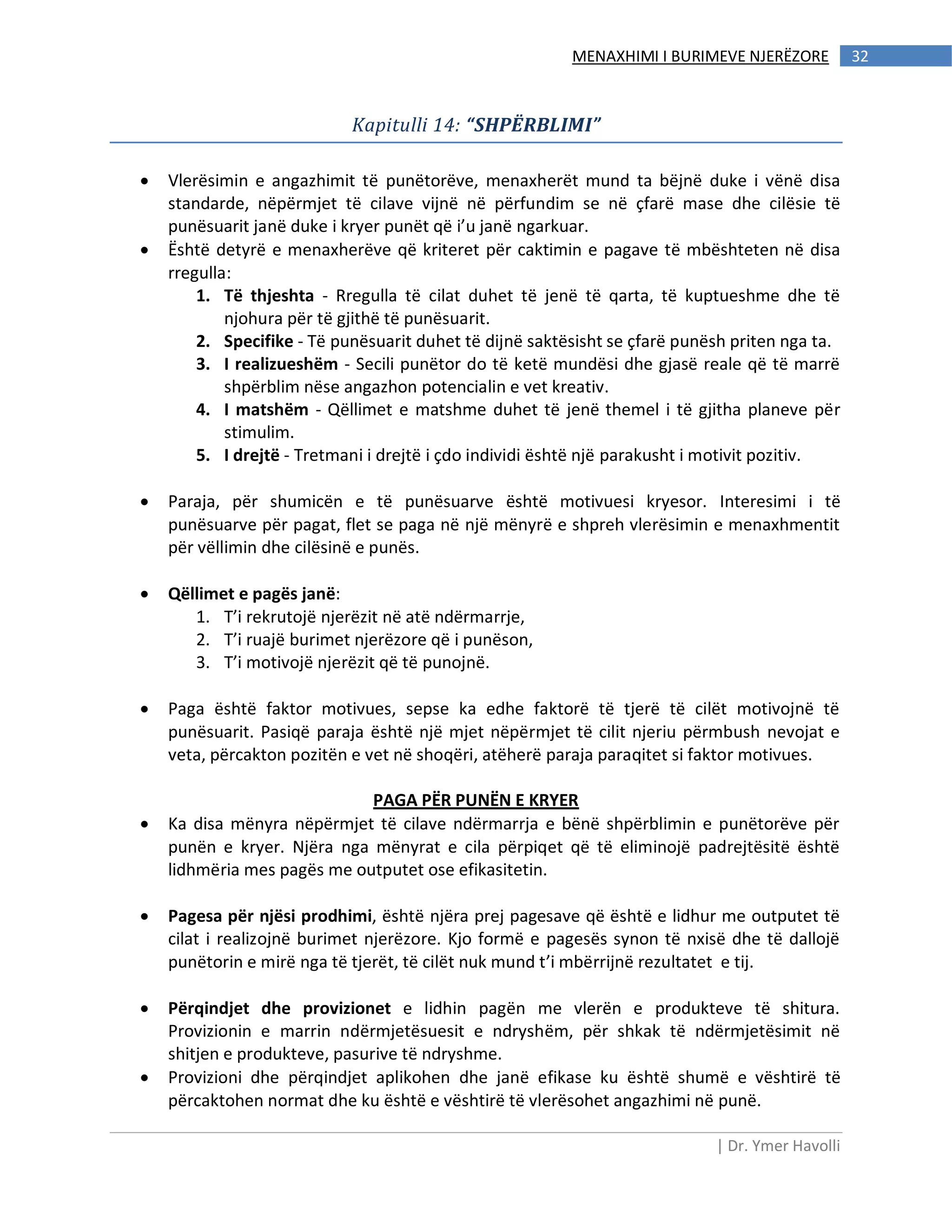 Menaxhimi i Burimeve Njerëzore - Dr. Ymer Havolli (Skriptë) | PDF