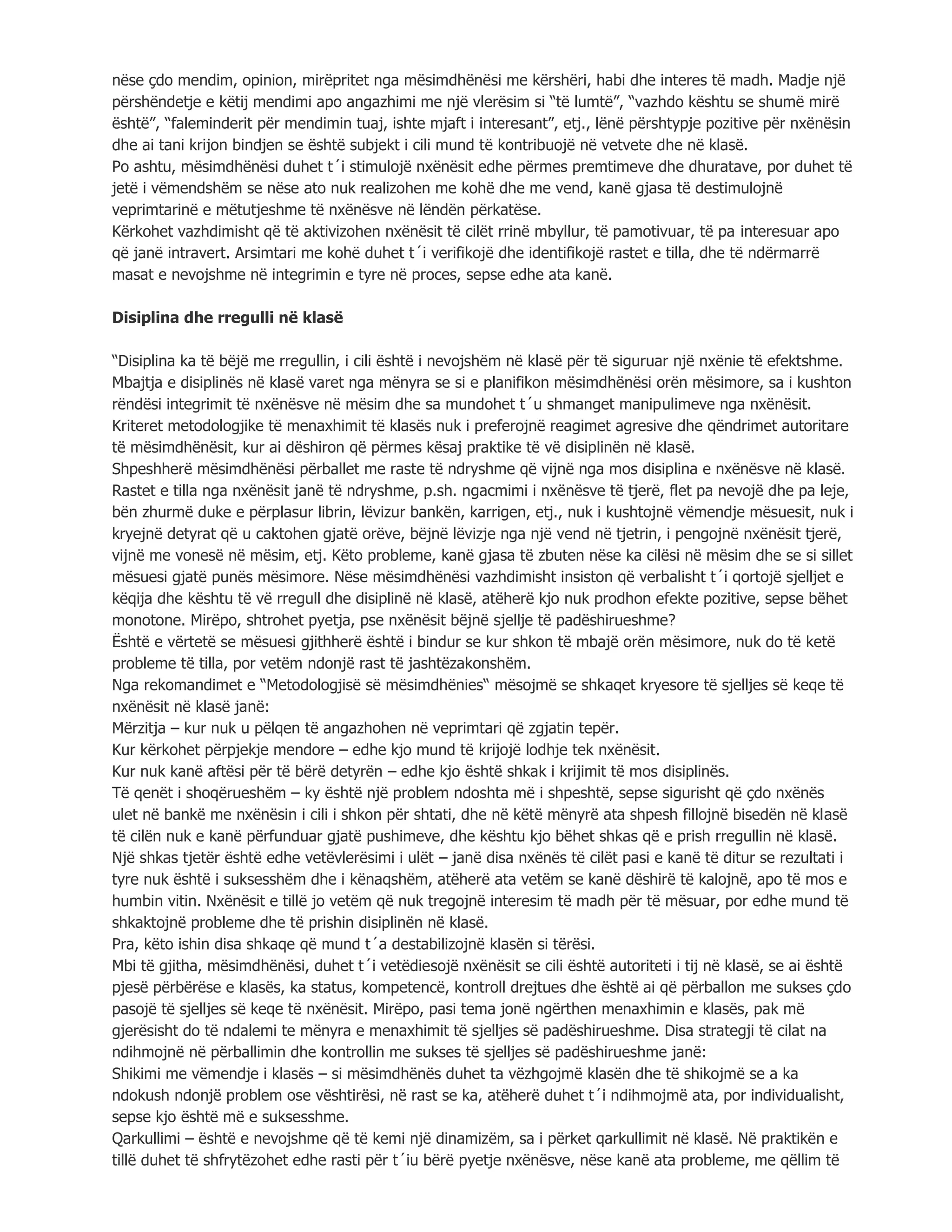 Menaxhimi i klases ne nje ore mesimore | DOCX