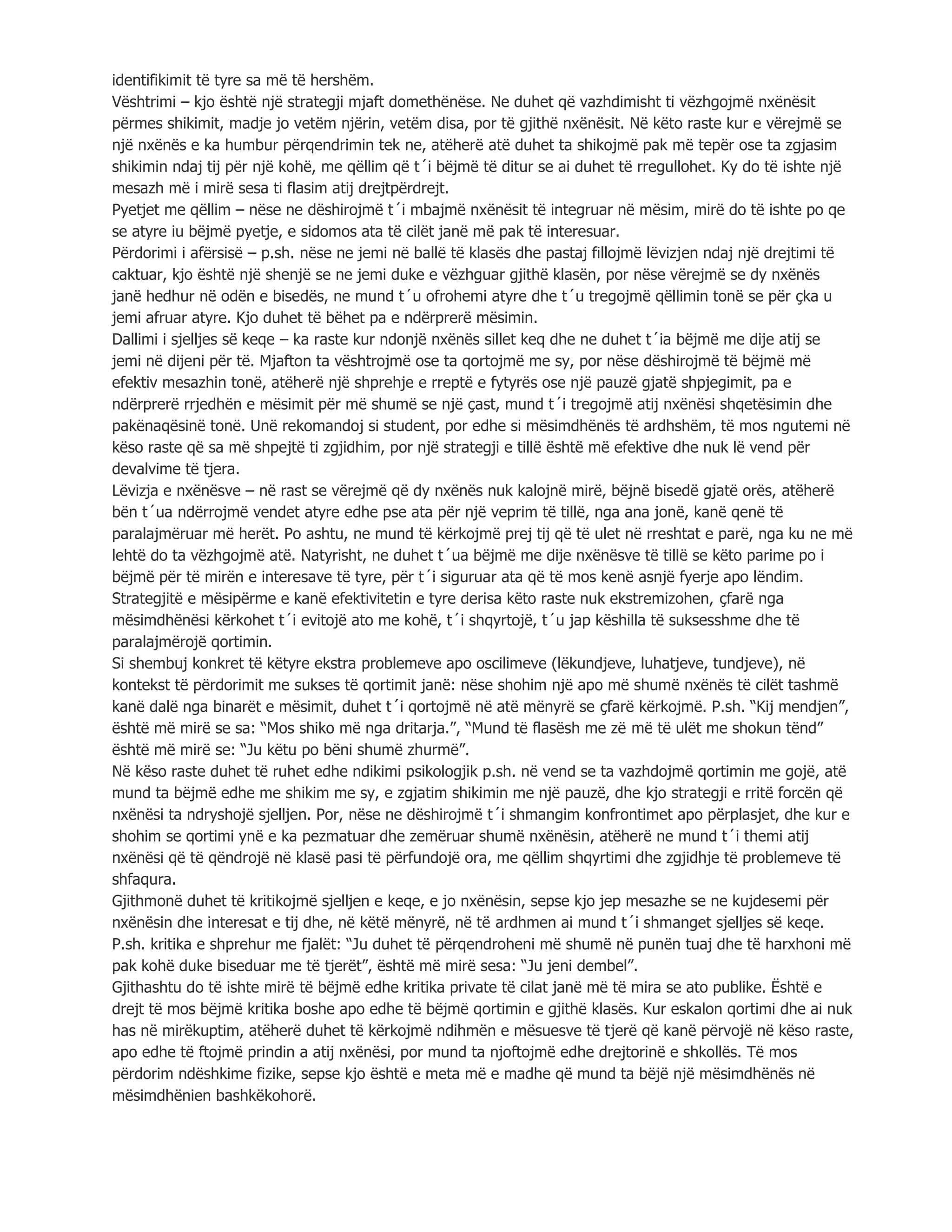 Menaxhimi i klases ne nje ore mesimore | DOCX