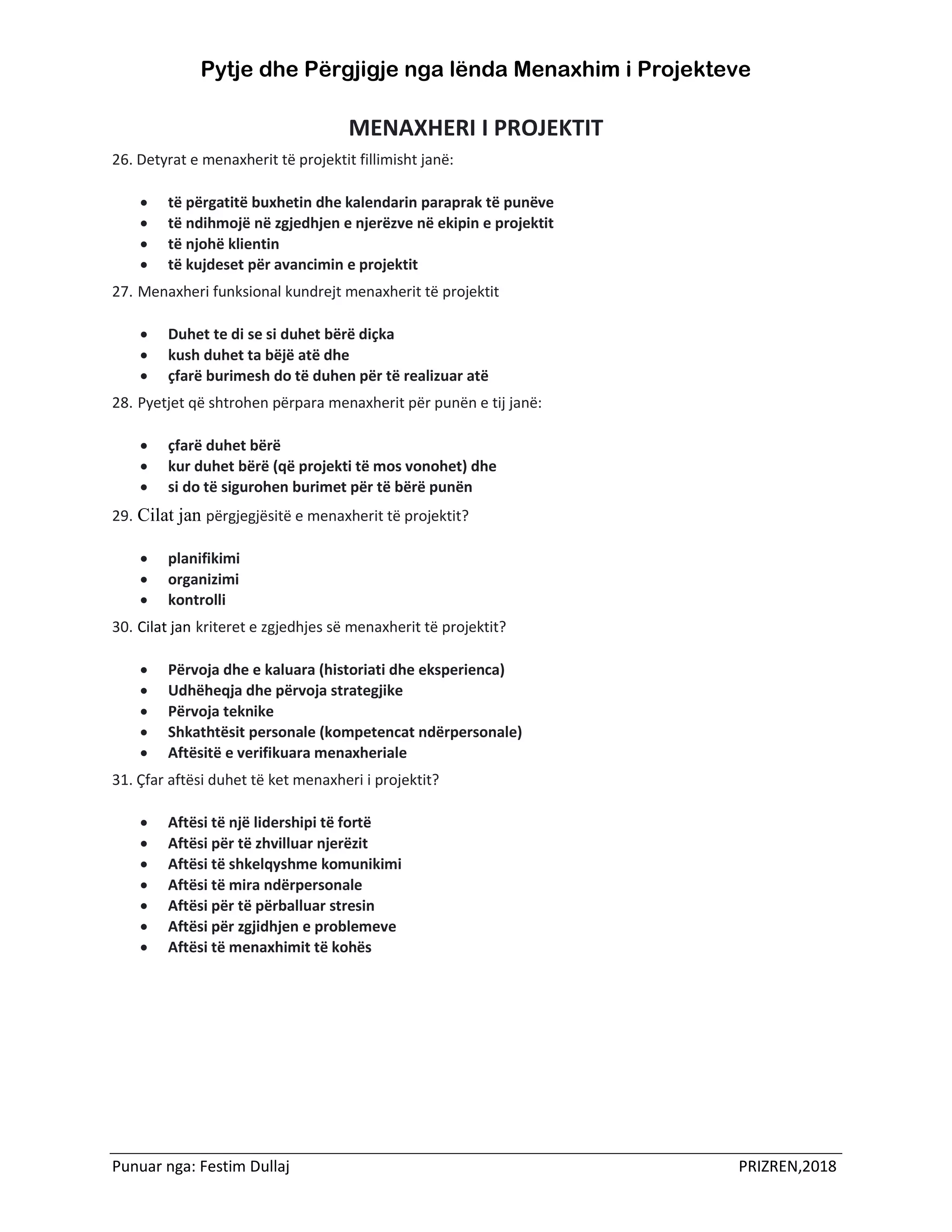 Menaxhim i projekteve pytje dhe pergjigje | PDF