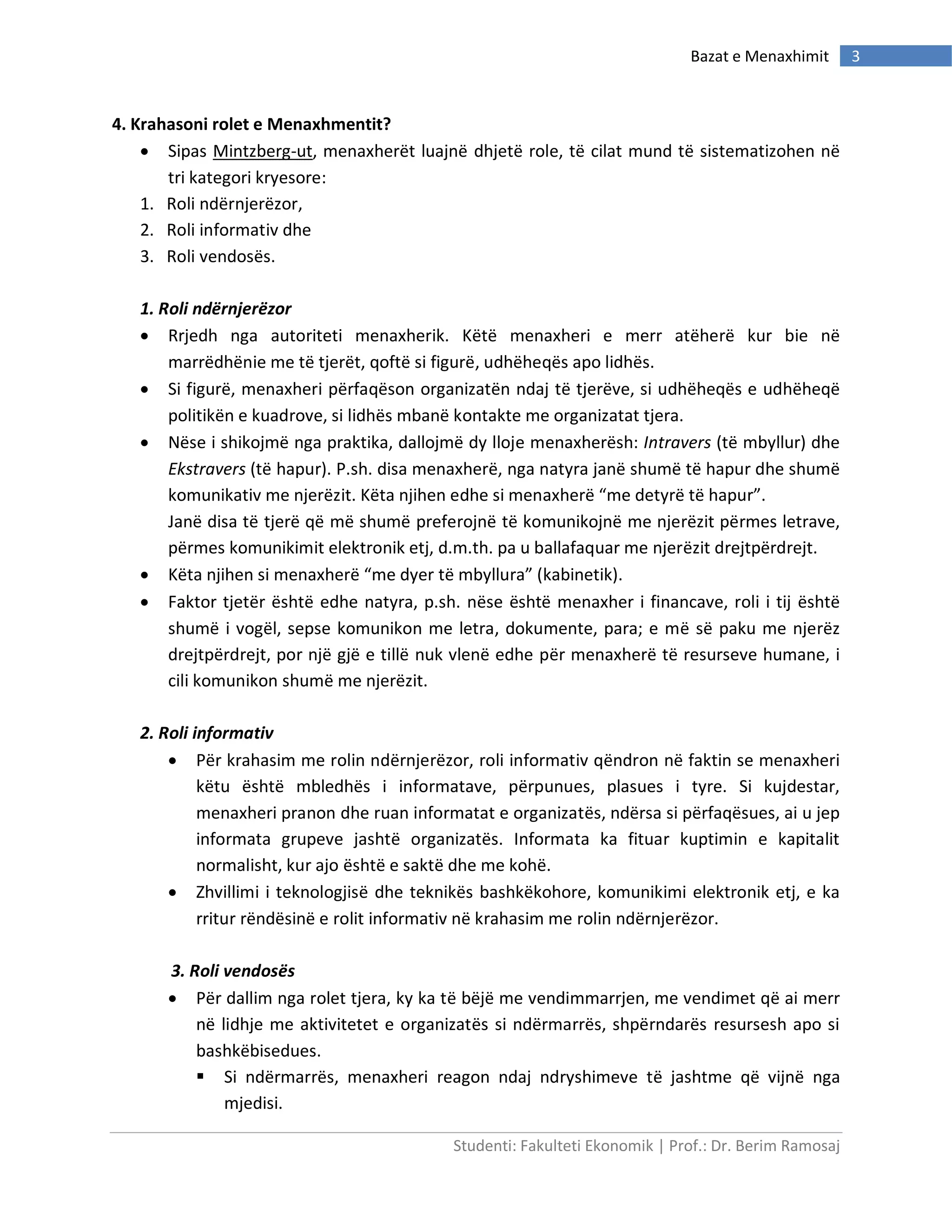 MENAXHMENTI - Dr. Berim Ramosaj (Pyetje dhe përgjigje) | PDF