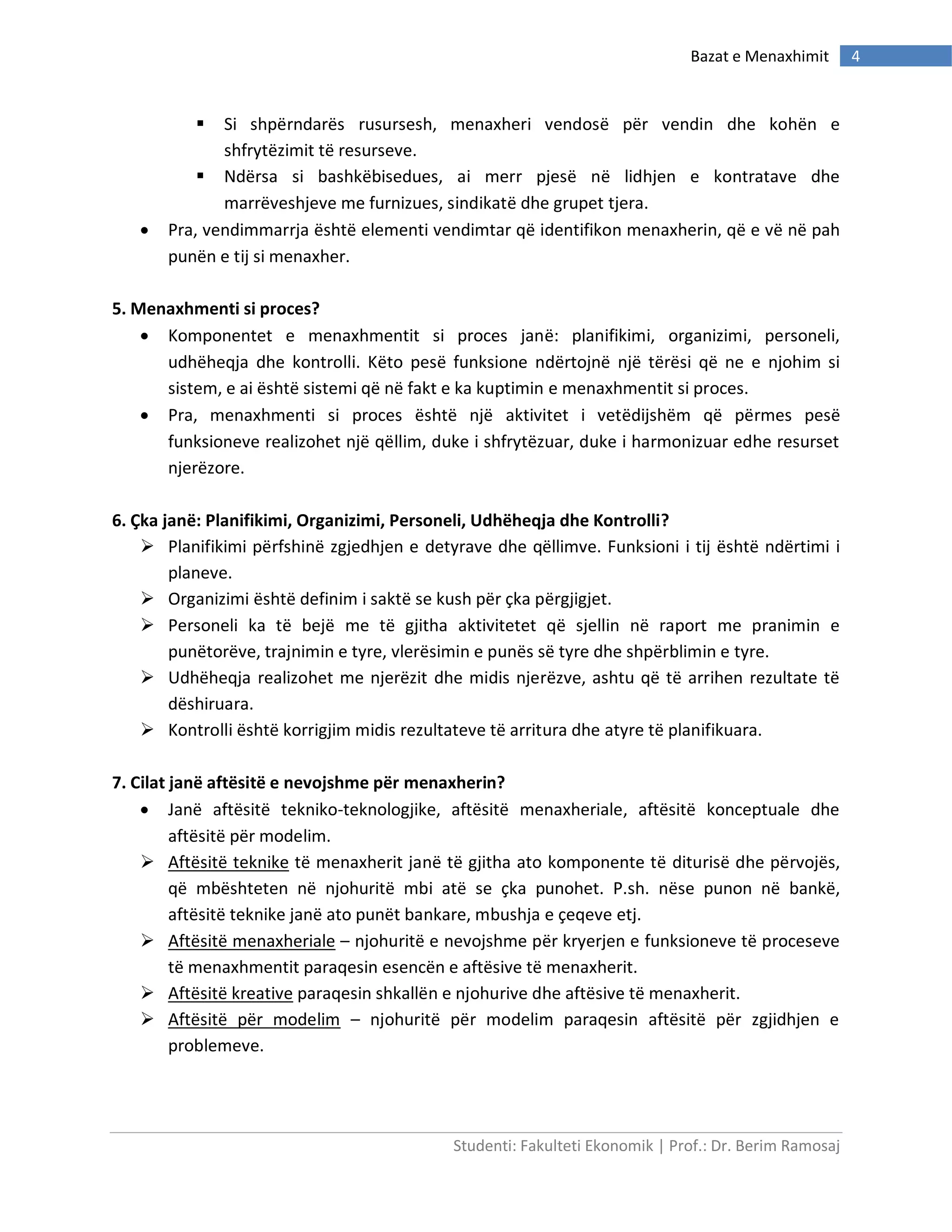 MENAXHMENTI - Dr. Berim Ramosaj (Pyetje dhe përgjigje) | PDF