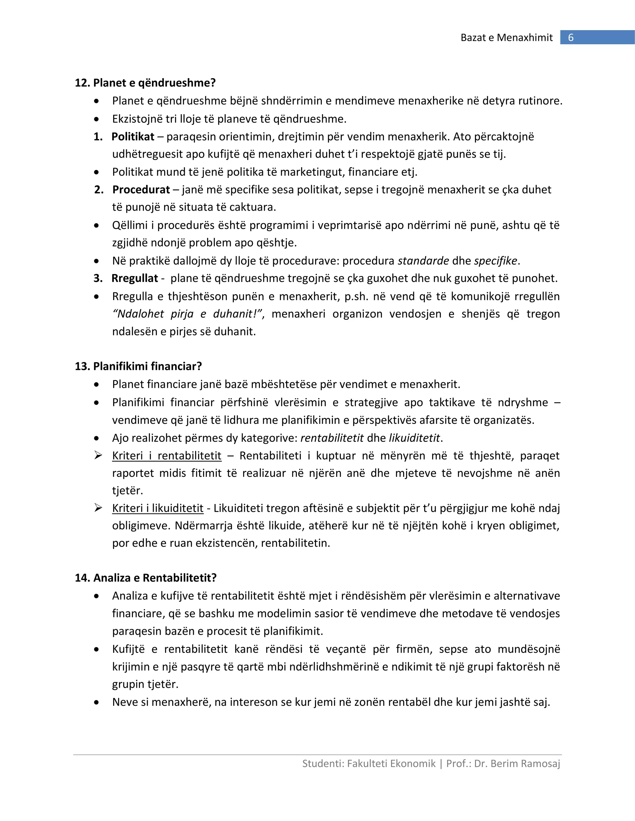MENAXHMENTI - Dr. Berim Ramosaj (Pyetje dhe përgjigje) | PDF