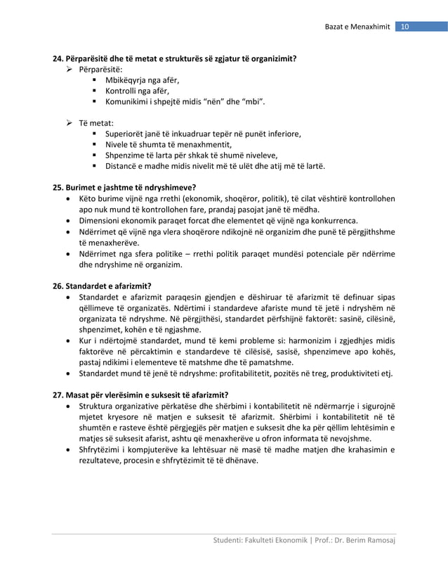 MENAXHMENTI - Dr. Berim Ramosaj (Pyetje dhe përgjigje) | PDF