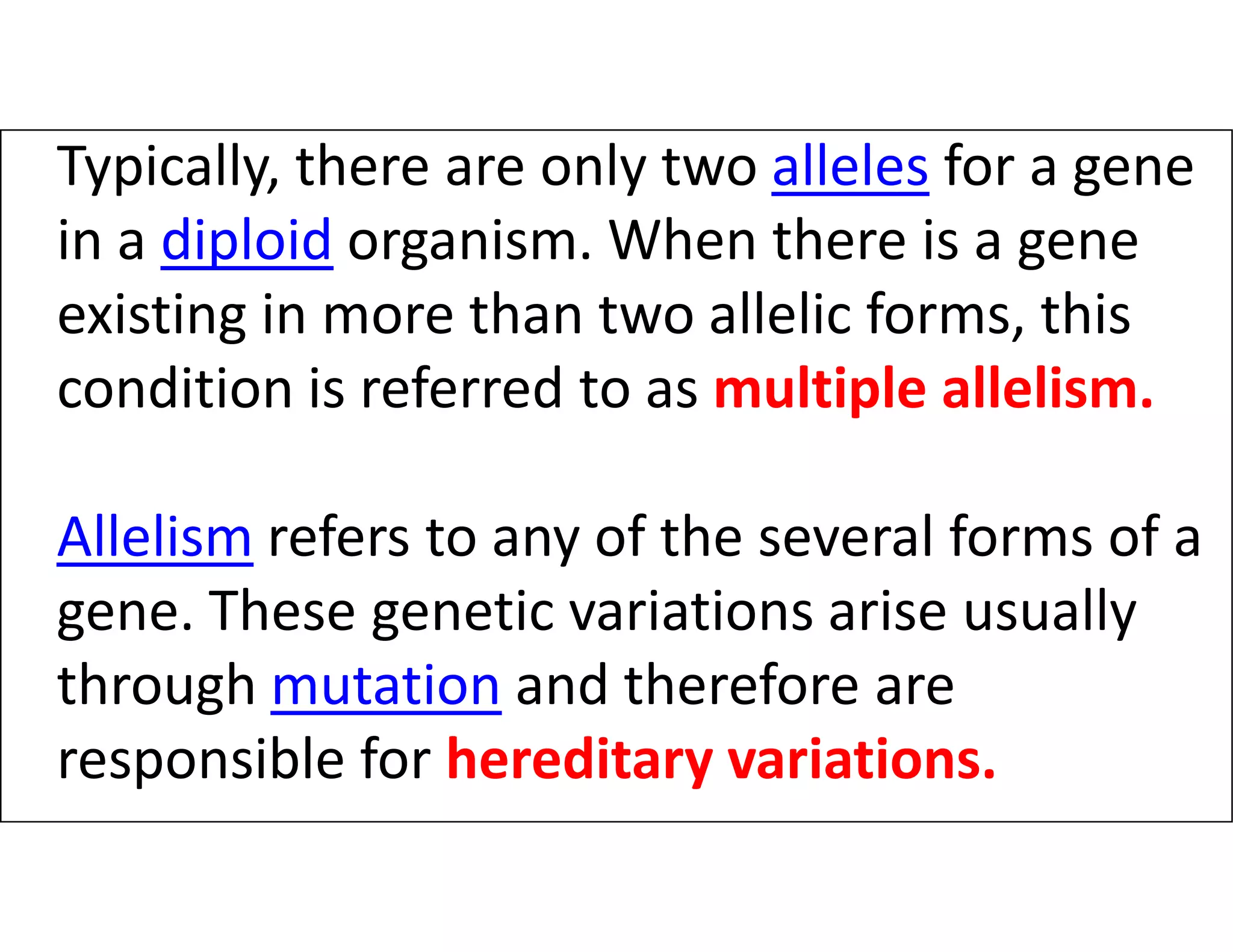 MENDALIAN THEORY OF INHERITANCE AND MULTIPLE BLOOD ALLOTS AND BLOOD ...