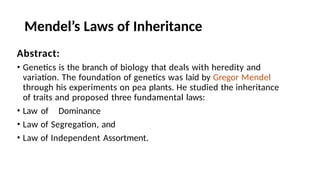 Comprehensive Overview of Mendel’s Laws of Inheritance in Genetics | PPTX