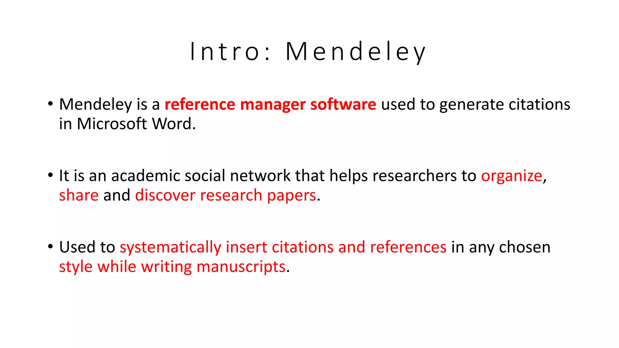 Mendeley reference manager.pptx | Desktop Publishing | Computer ...