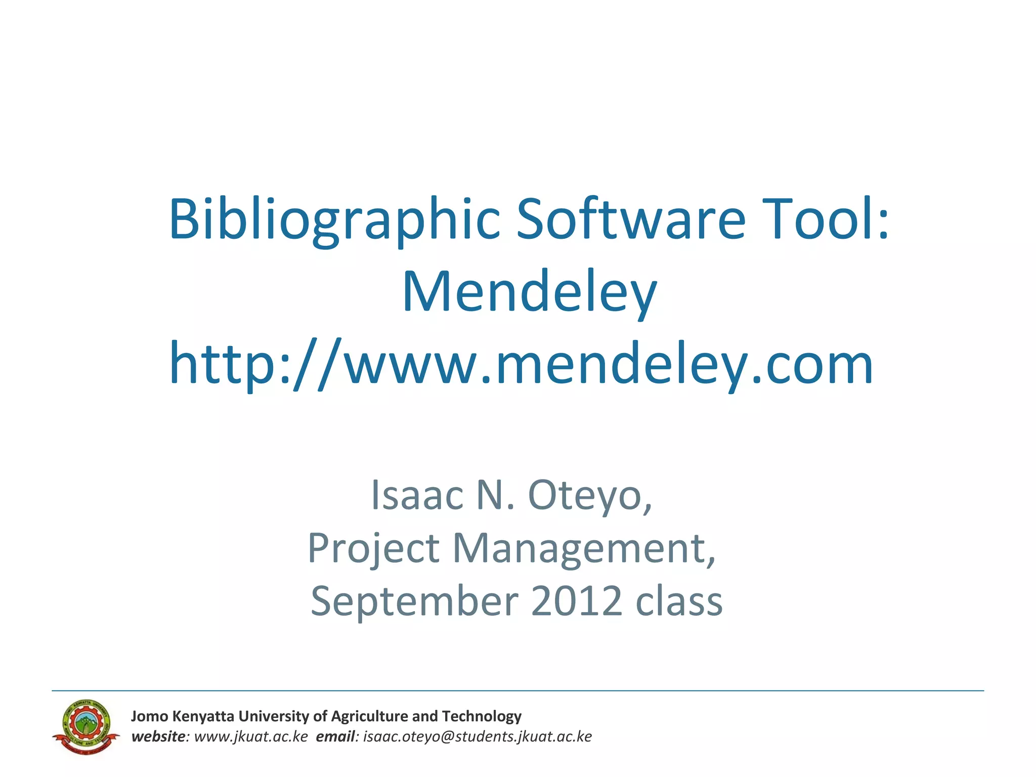 Bibliographic tools - Mendeley | PPT | Desktop Publishing | Computer ...