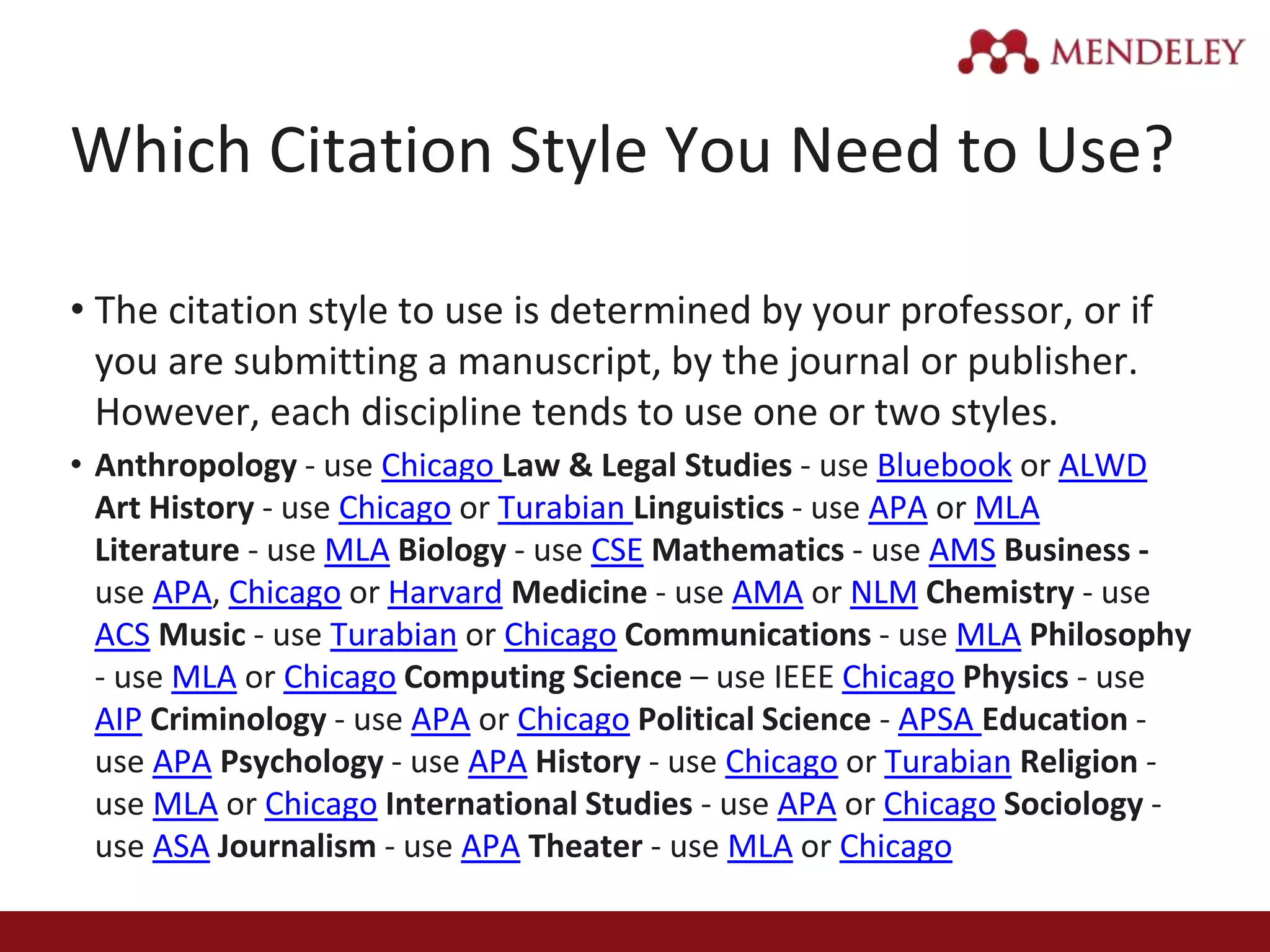 Manage your citations and references using Mendeley | PPSX