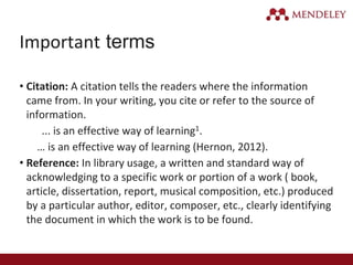 Manage your citations and references using Mendeley | PPSX