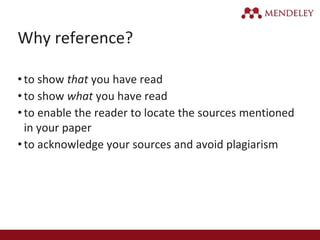 Manage your citations and references using Mendeley | PPSX