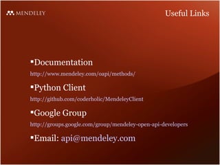 Mendeley Open API | PPT | Technology & Computing