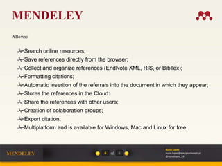 Mendeley by Nuno Lopes | PPT